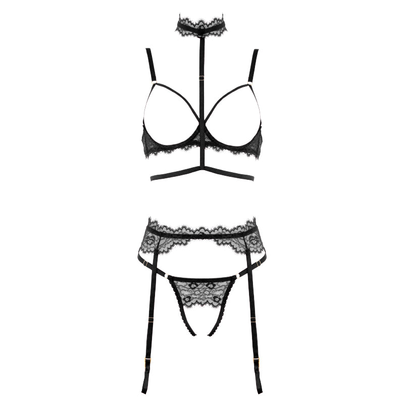 Love In Leather Black Lace Set